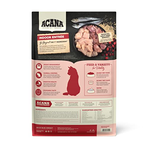 Acana Dry Cat Food for Indoor Cats, Indoor Entrée, Chicken, Turkey, Whole Herring, and Rabbit ...