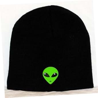 Green Alien Head Embroidered Skull Cap - Black at Amazon Men’s Clothing ...