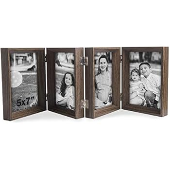 Amazon.com - 5x7 Hinged Picture Frames Beveled Wood Brown with Real ...