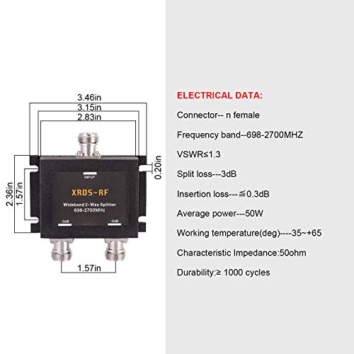 Wide-Band 2 Way Splitter-3dB N Type Female-50 Ohm Cellular Signal ...