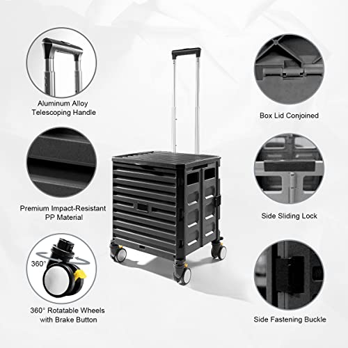 Foldable Utility Cart - Rolling Cart with 4 Wheels, Heavy Duty Folding ...