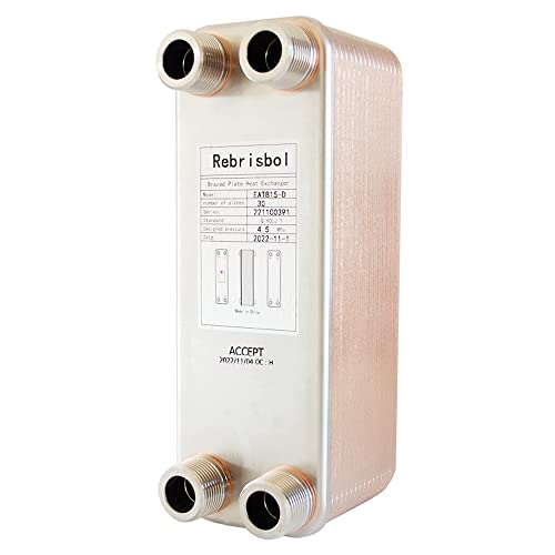 Rebrisbol Brazed Plate Heat Exchanger 3"x8" 30 Plates Water To Water ...