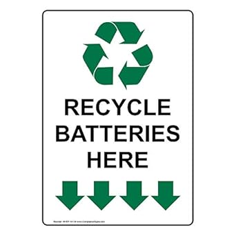 ComplianceSigns Vertical Vinyl Recycle Batteries Here Labels, 5 x 3.50 ...