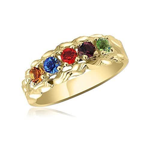 10K Yellow Gold Intricate Ring – 5 Birthstone Family Ring : Amazon.ca ...