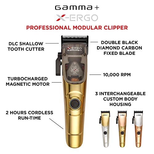 GAMMA+ X-Ergo Professional Cordless Clipper 9V Microchipped Magnetic ...