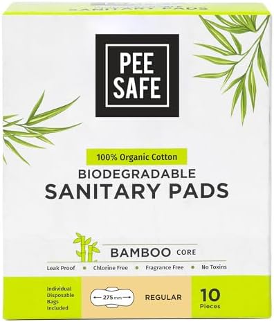 PEESAFE Organic Cotton, Biodegradable Sanitary Pads (Pack of 10 ...
