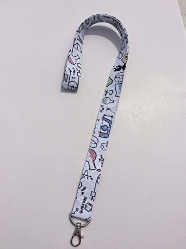 Amazon.com: Science Lanyard ID Badge Key Holder Keeper Fabric White ...