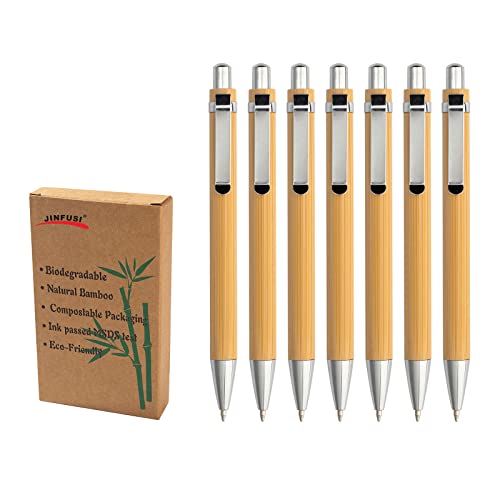 Bamboo Retractable Ballpoint Pen(12 pack),Black ink 1mm Sustainable Pens for Journaling Writing ...