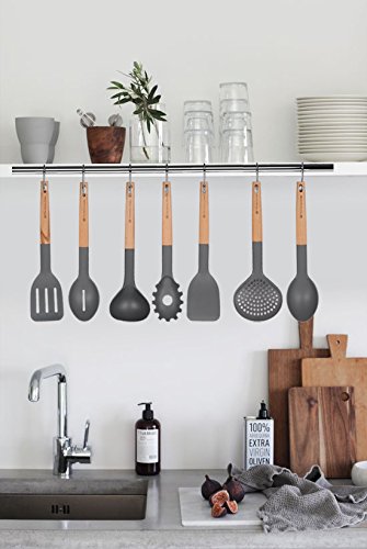 Kitchen Utensil Set | 7 Piece Wooden Handle Cooking Utensils | Nonstick ...