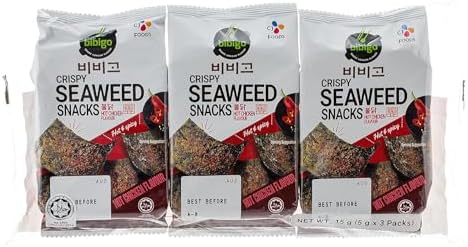 Bibigo Snack Gim Seasoned Seaweed Hot Chicken Buldak Flavor, Pack of 3 ...