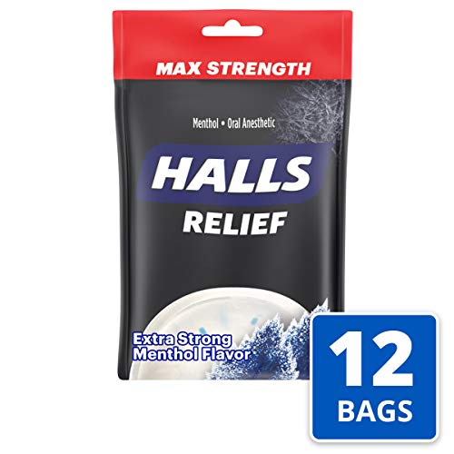 Halls Relief Max Strength Extra Strong Menthol Throat Drops, 12 Packs ...