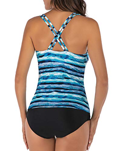 HAIVIDO Women's V Neck Tankini Set Criss Cross Back Tankini Top with ...