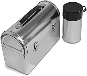 Amazon.com: Plain Metal Dome Lunch Box and Thermos Bottle - Silver ...