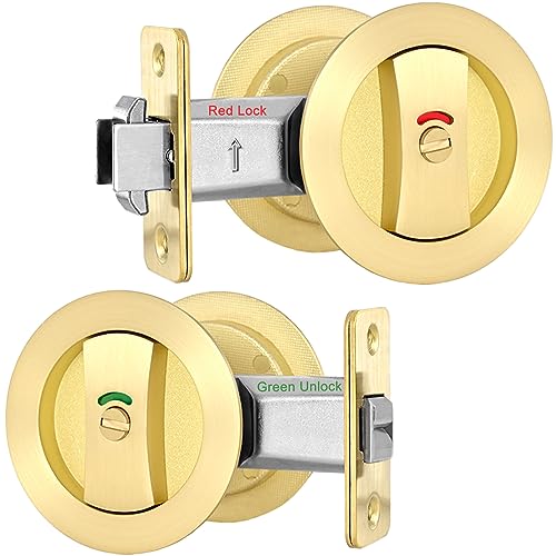 Aesytava Brushed Gold Pocket Door Hardware with Indicator, Heavy Duty ...