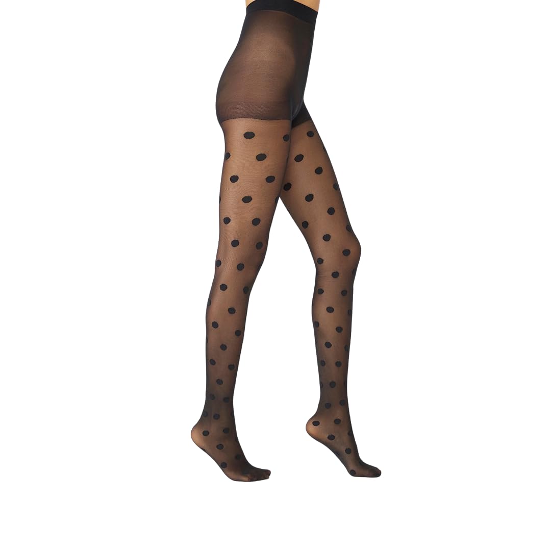 PENTI Big Polka Dot Black Tights for Women | 30 Denier Sheer High Waist ...