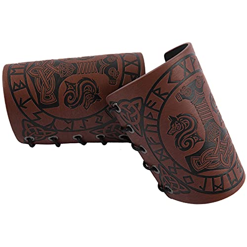 HiiFeuer Viking Arm Bracer Embossed Fenrir Mjolnir Faux Leather Arm ...