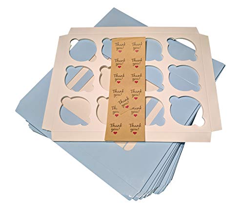 Premium Pale Blue Bakery Boxes with Windows and Inserts for 12 Cupcakes ...