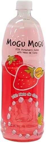 Mogu Mogu Drink Strawberry Juice with Strawberry and Nata De Coco (coconut jelly) Fun Chewable ...