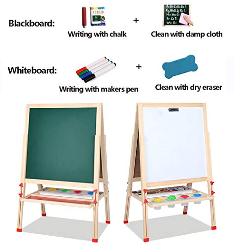 LINAZI Kids Wooden Art Easels for Kids,Chalk Board & Dry Erase Board,Double Sided Magnetic ...