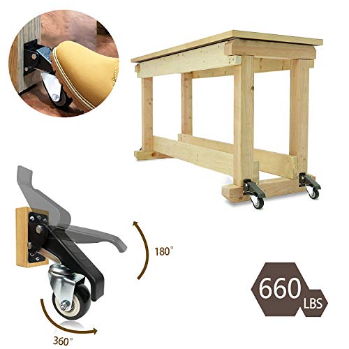 MYOYAY Workbench Caster kit 4 Pack Heavy Duty Retractable Stepdown ...