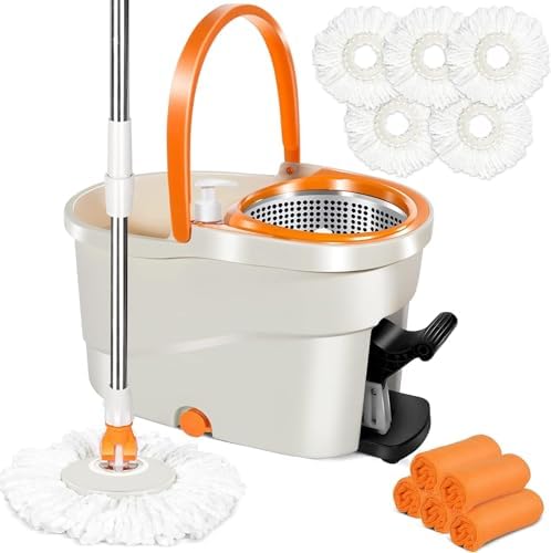 Masthome Spin Mop and Buckets Sets, Microfibre Flat Mop Bucket with Foot Pedal, Telescopic ...