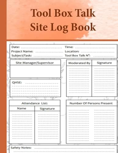 Tool Box Talk Site Log Book: Company Safety And Tool Box Meeting Log ...