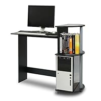 FURINNO Compact Computer Desk with Shelves, Round Side