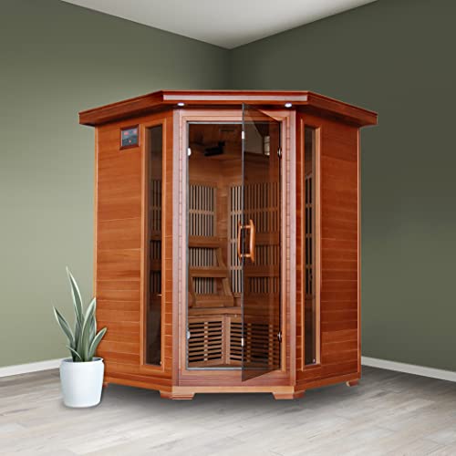 Radiant Saunas BSA1312 3-Person Cedar Corner Infrared Sauna w/ 7 Carbon Heaters | Pricepulse