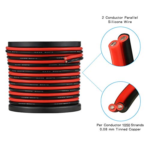 BNTECHGO 10 Gauge Flexible 2 Conductor Parallel Silicone Wire Spool Red ...