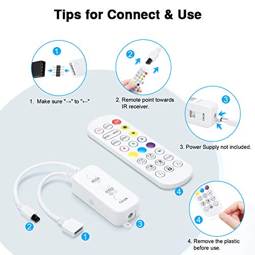 RGB LED Strip Light Controller, with APP, Music Sync and IR Remote ...