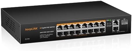 keepLiNK 18 Port PoE Switch, 16 Ports 100Mbps PoE+, 2 Ports 1000Mbps Uplink, 1 1000Mbps SFP Slot ...