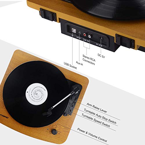 Musitrend Record Player 3-Speed Belt-Drive Turntable with Built-in ...