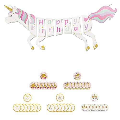 Unicorn Banner And Sticker Happy Birthday Themed Unicorn Party Supplies ...