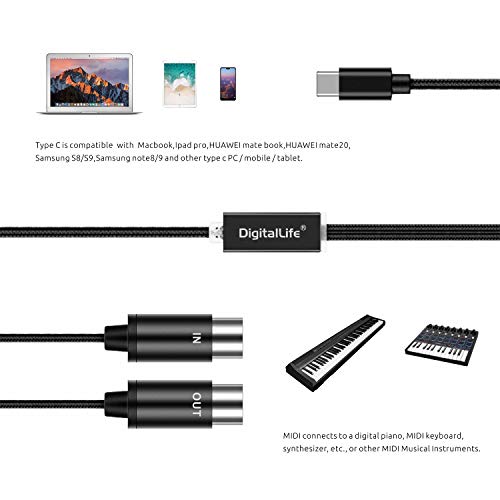 Digitallife USB Type-C MIDI Interface Converter Adapter (5-PIN DIN, Win ...