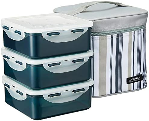 Lock & Lock Lunch Box (870ml Container x3 + Bag) Grey price in UAE ...