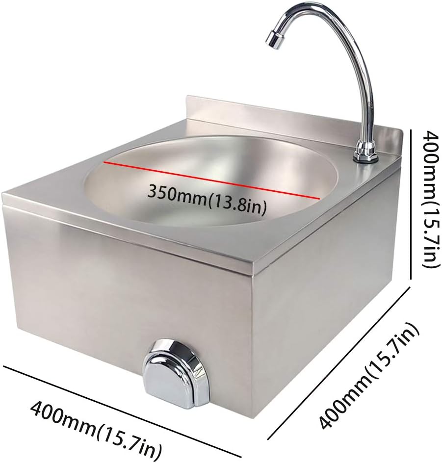 Stainless Steel Hand Wash Basin with Knee Operation, Wall-Mounted ...