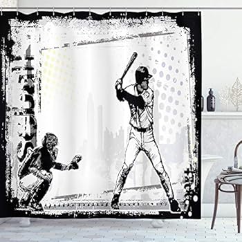 Amazon.com: Lunarable Sports Shower Curtain, Baseball Player Hitter ...