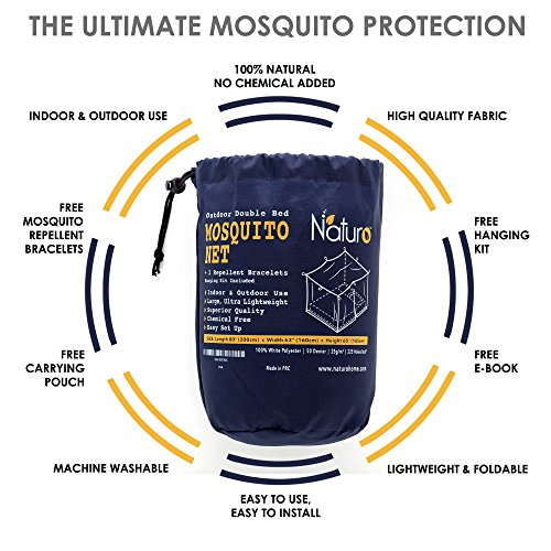 NATURO Outdoor Double Bed Mosquito Net Canopy with 2 Insect Repellent ...