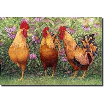 Roosters Ceramic Tile Mural Backsplash 18" x 12" - Committee Meeting by ...