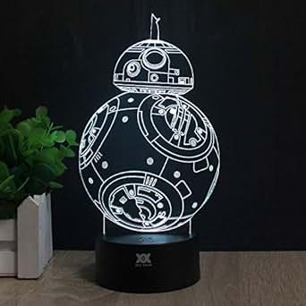 Huiyuan 3d Lamp Star War Fuwa Force Awaken Bb-8 Night 7 Color Change ...