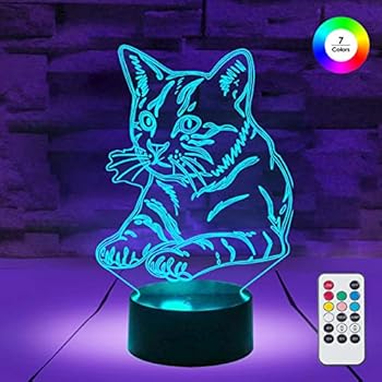 Amazon.com: 3D Cat Night Light 7 Color Change LED Table Desk Lamp ...