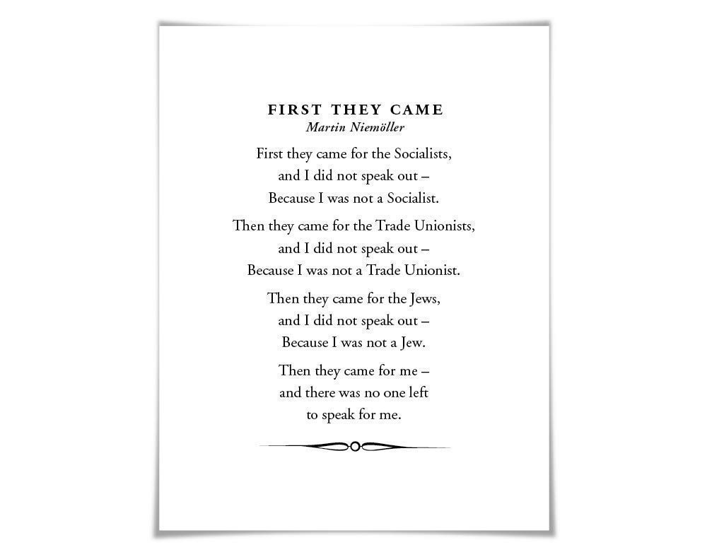 Amazon.com: First They Came, Then They Came For Me Art Print Art Print ...