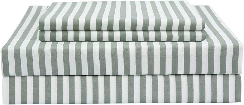 Amazon.com: Best Season Green Stripe Bed Sheets 4 Piece(Queen Size ...