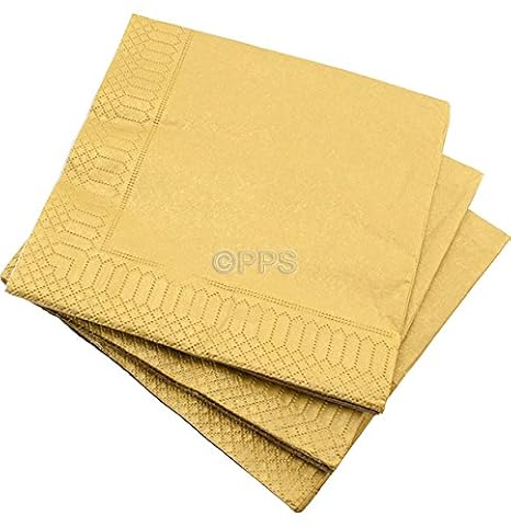 100 LUXURY 3 PLY GOLD PAPER NAPKINS - 33cm x 33cm Ideal for weddings ...