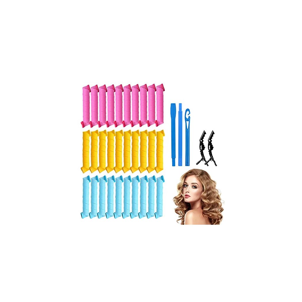 30 Pieces Hair Curlers Styling Kit,No Heat Hair Curls Wave Hair Curlers ...