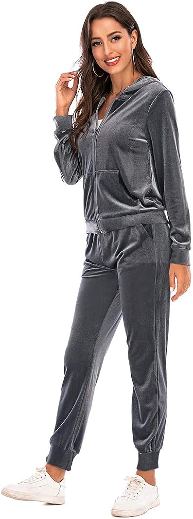 Buy Velour Tracksuit Women 2 Piece Sweatsuit Set - Long Sleeve Zipper ...