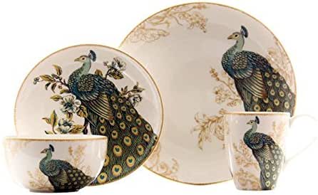 Amazon.com | Serene Peacock 16 Piece Dinnerware Set: Dinnerware Sets