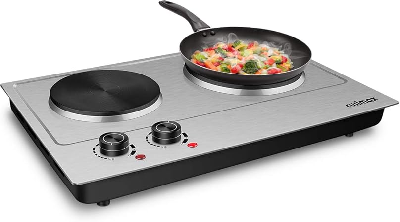 Cusimax 1800W Double Hot Plate, Stainless Steel Countertop Burner ...