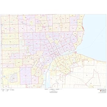 Amazon.com : Detroit, Michigan Zip Codes - 48" x 36" Laminated Wall Map ...