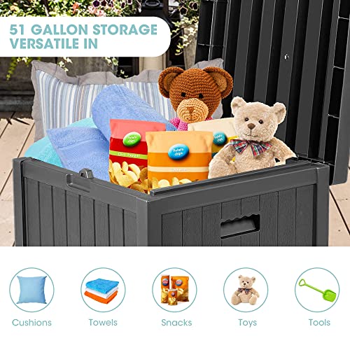 SUNVIVI OUTDOOR Deck Storage Box, 51 Gallon Resin Patio Storage Bin ...